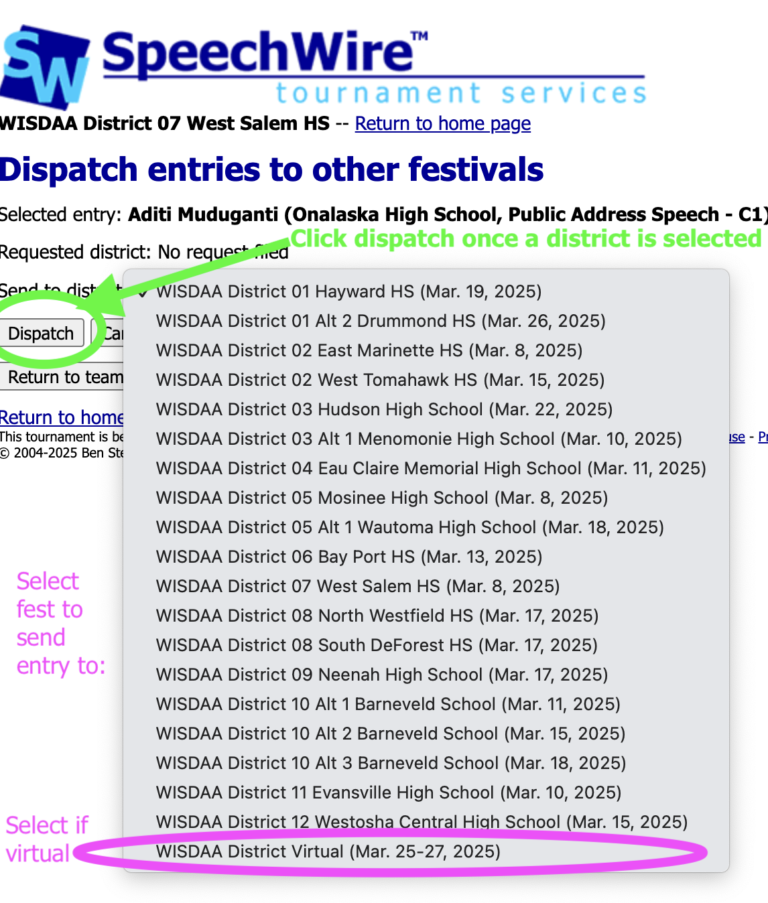 HS Speech: District SpeechWire Features – WISDAA Home