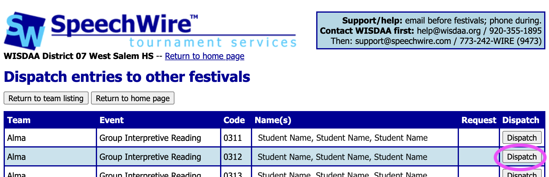 HS Speech: District SpeechWire Features – WISDAA Home