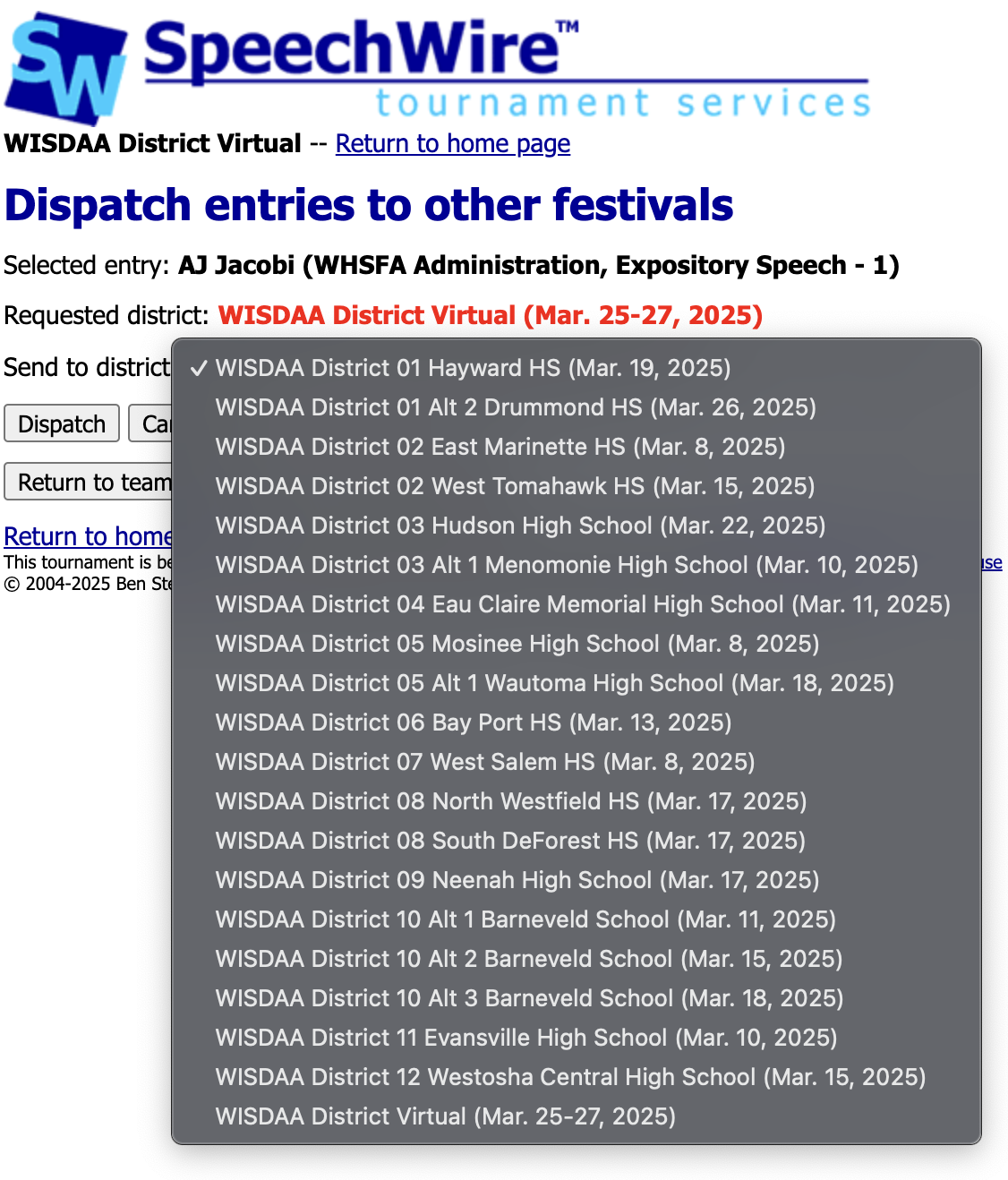 HS Speech: District SpeechWire Features – WISDAA Home